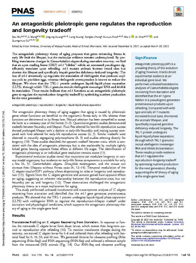 An antagonistic pleiotropic gene regulates the reproduction and ...